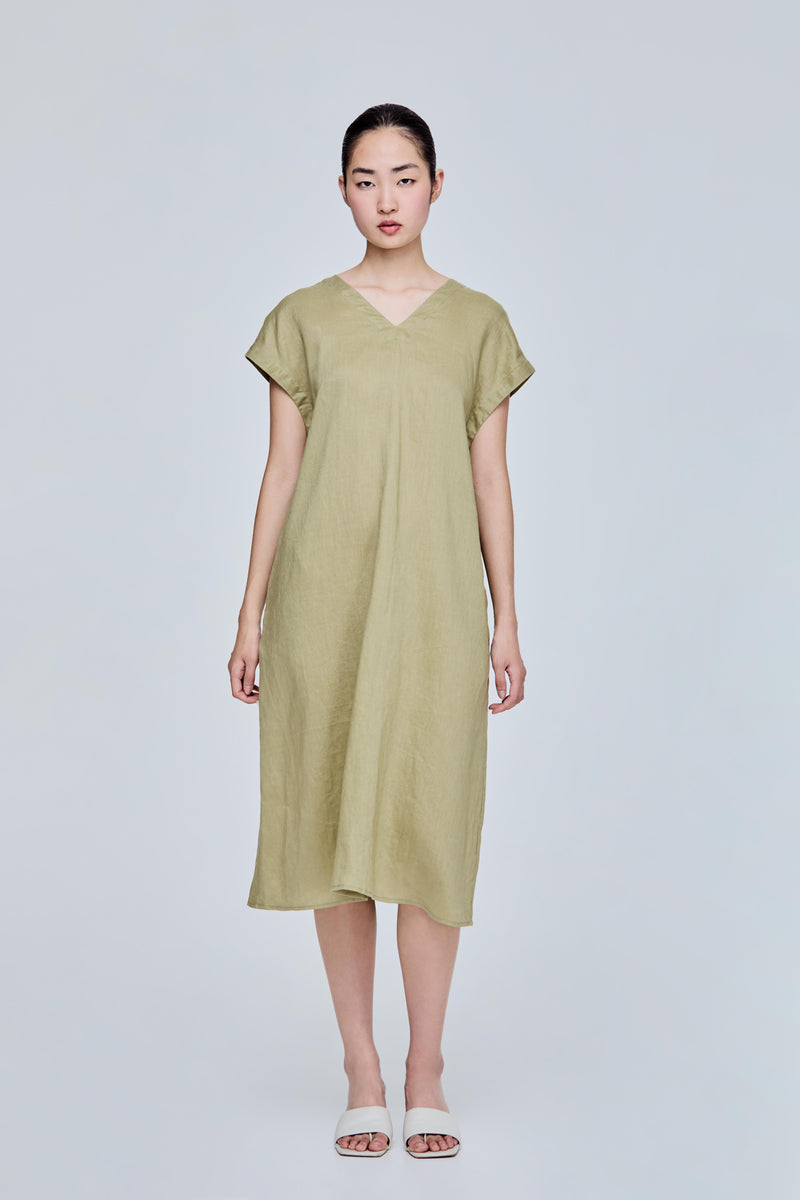 V-neck Linen Shift Dress – SANS & SANS Malaysia