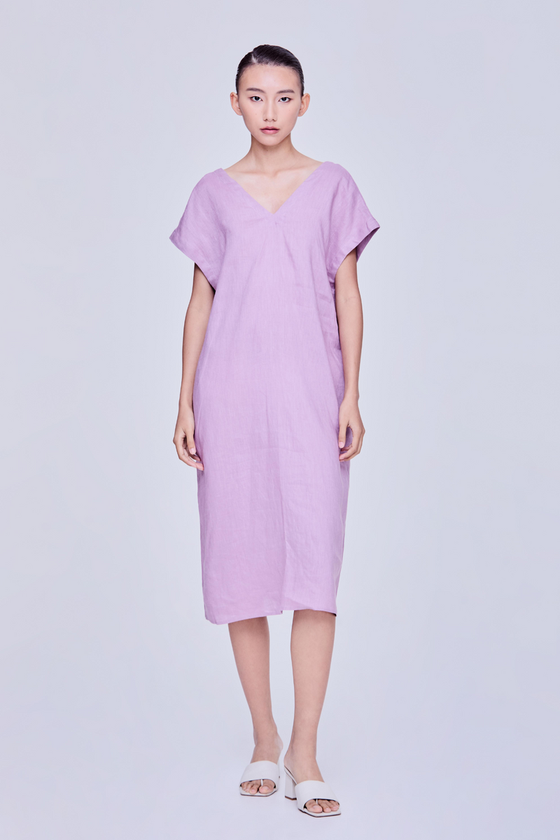 V-neck Linen Shift Dress – SANS & SANS Malaysia